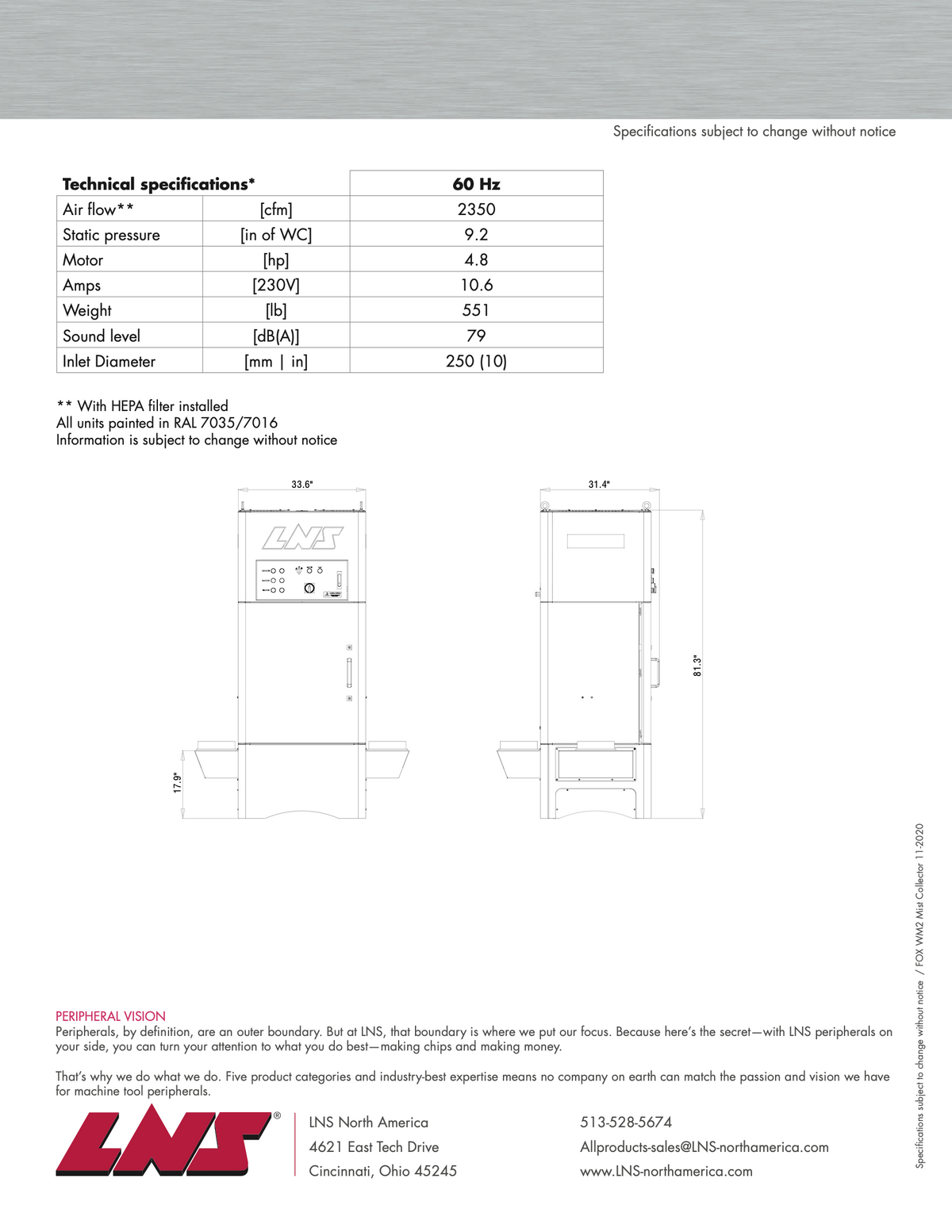LNS FOX WM2 Oil / Coolant Mist Collector