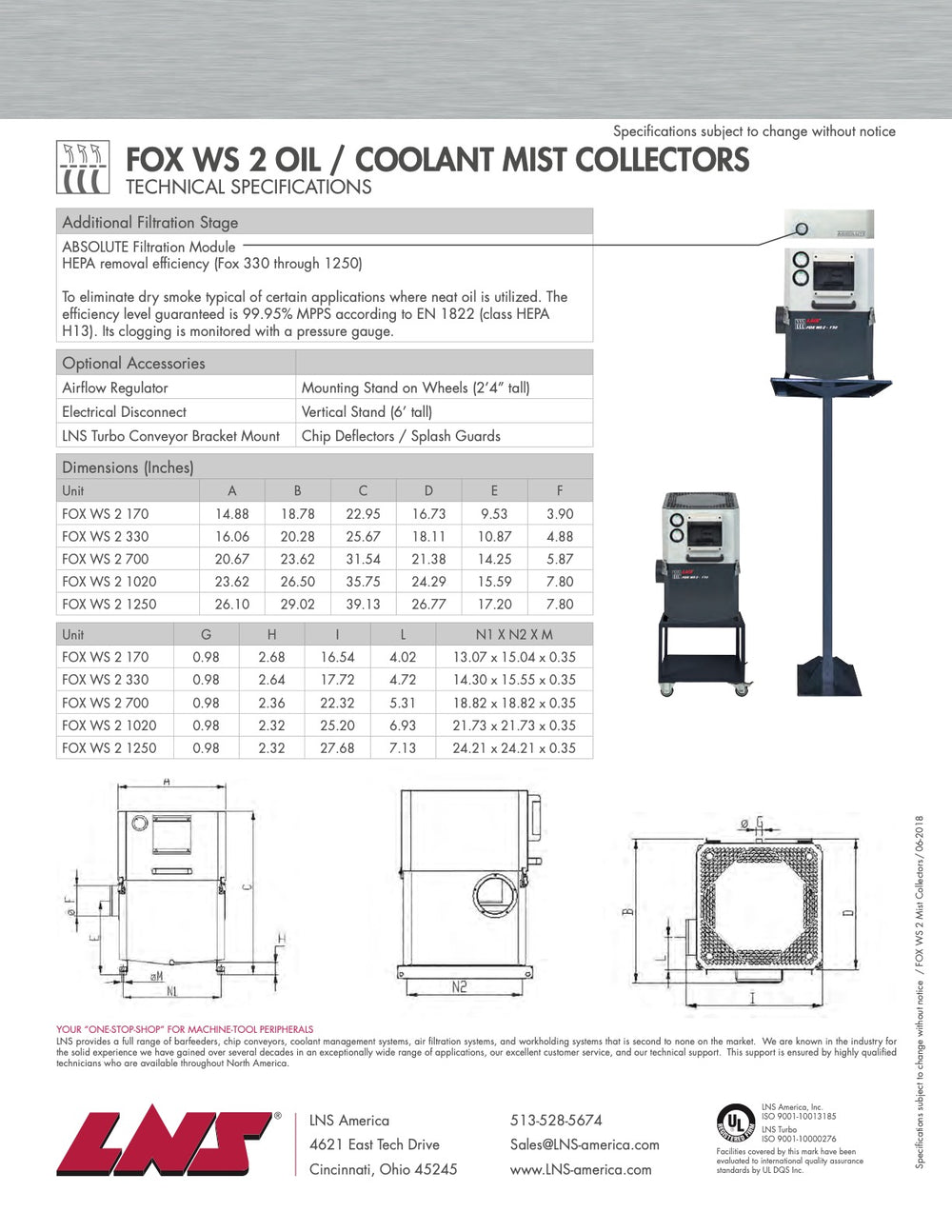 LNS FOX WS2 Oil & Coolant Mist Collector